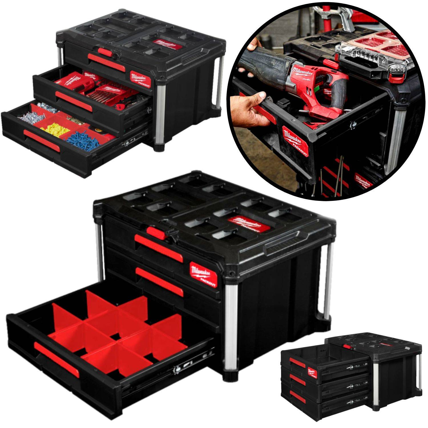 Milwaukee Skrzynia z 3 Szufladami PACKOUT 4932472130 - Rootex.pl